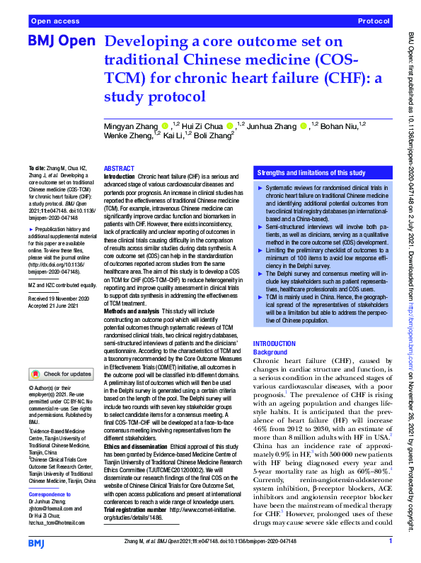 (PDF) Developing a core outcome set on traditional Chinese medicine ...