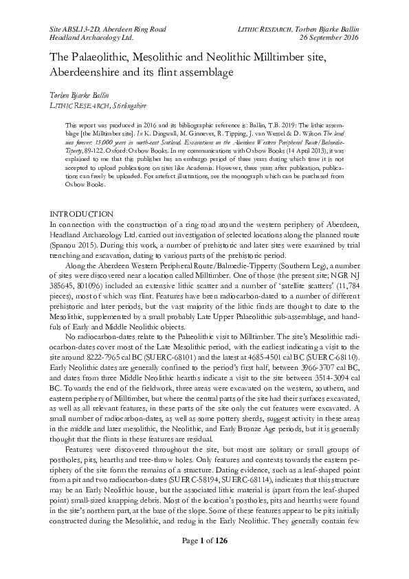 (PDF) 2024: The Palaeolithic, Mesolithic and Neolithic Milltimber site ...