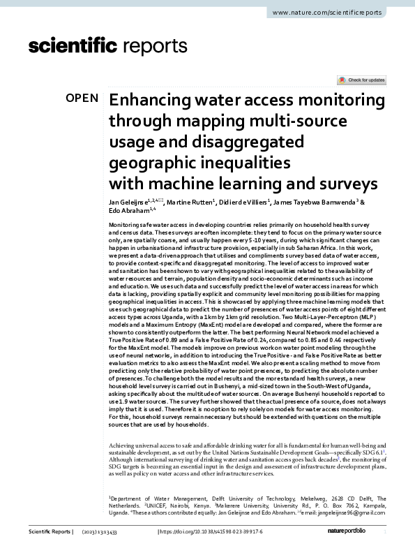 (PDF) Enhancing water access monitoring through mapping multi-source ...