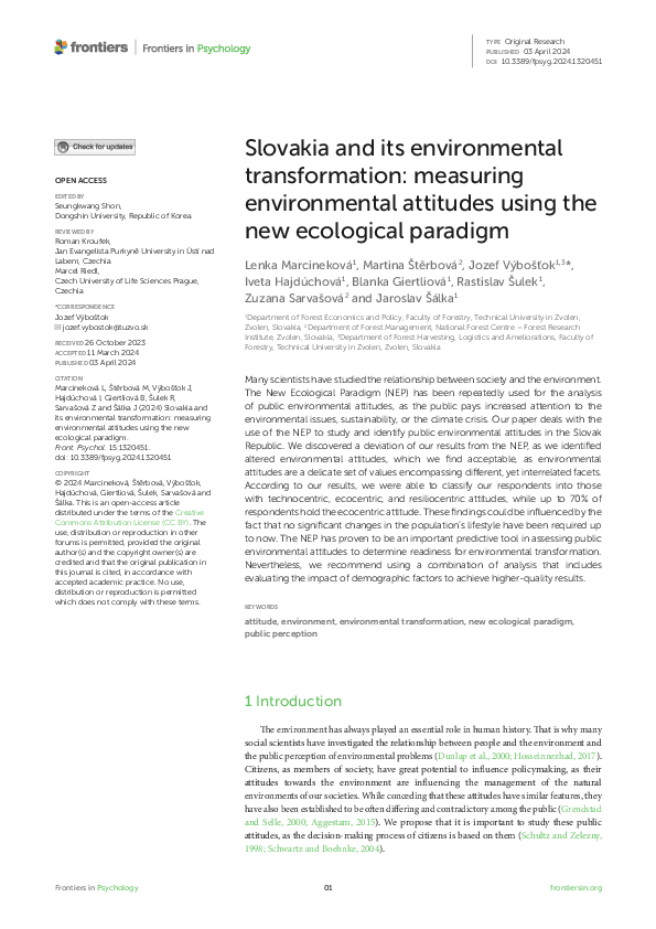 (PDF) Slovakia and its environmental transformation: measuring environmental attitudes using the ...