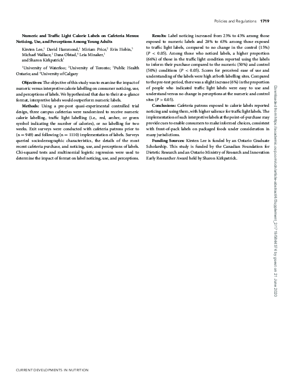 (PDF) Numeric and Traffic Light Calorie Labels on Cafeteria Menus ...
