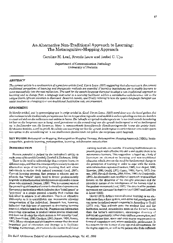 (PDF) An Alternative Non-Traditional Approach to Learning: The Metacognitive-Mapping Approach