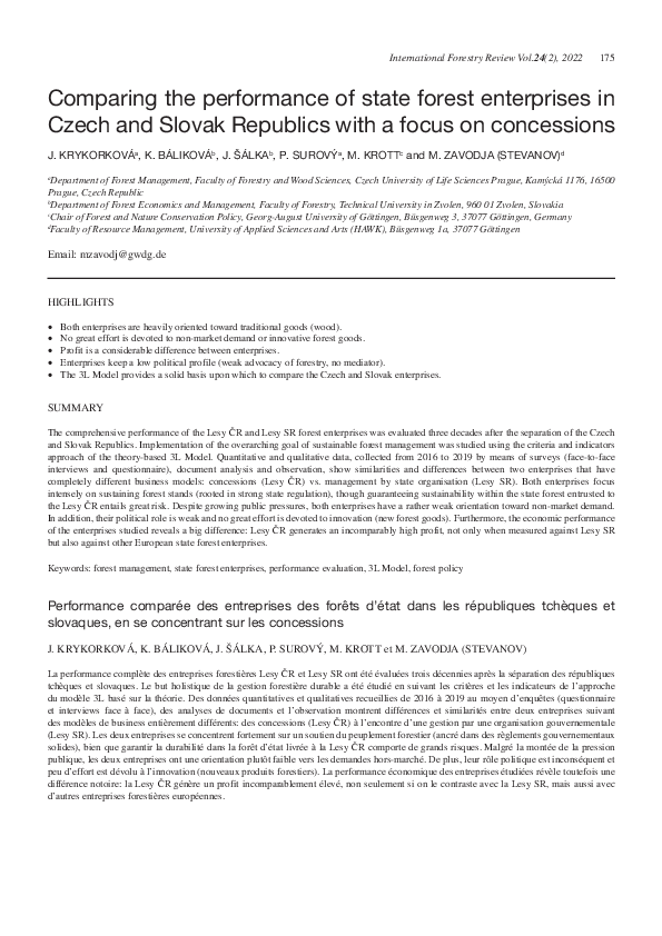 (PDF) Comparing the performance of state forest enterprises in Czech ...