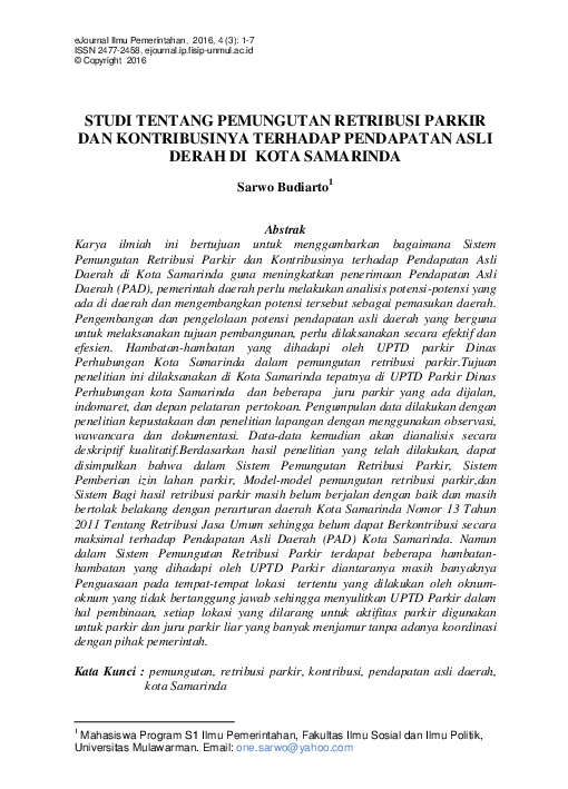 (PDF) Studi Tentang Pemungutan Retribusi Parkir Dan Kontribusinya ...
