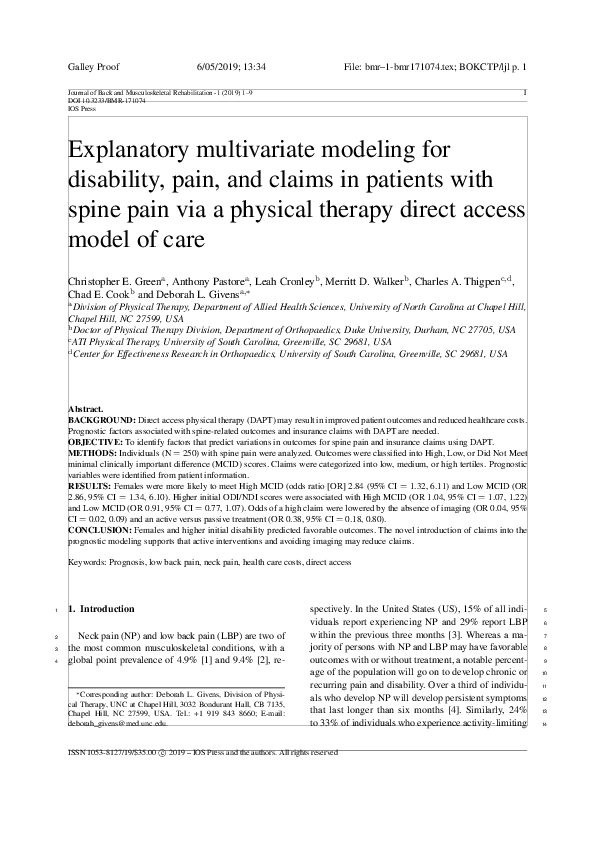(PDF) Explanatory multivariate modeling for disability, pain, and ...