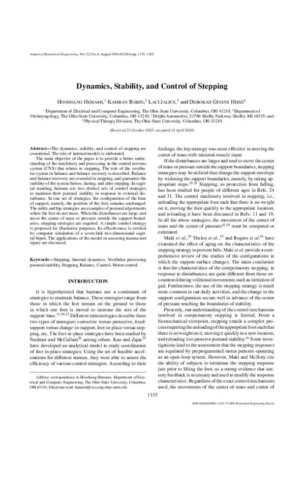 (PDF) Dynamics, Stability, and Control of Stepping