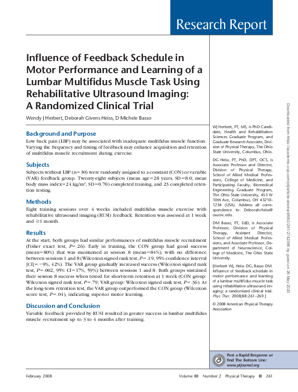 (PDF) Influence of Feedback Schedule in Motor Performance and Learning ...