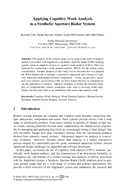 (PDF) Applying Cognitive Work Analysis to a Synthetic Aperture Radar System