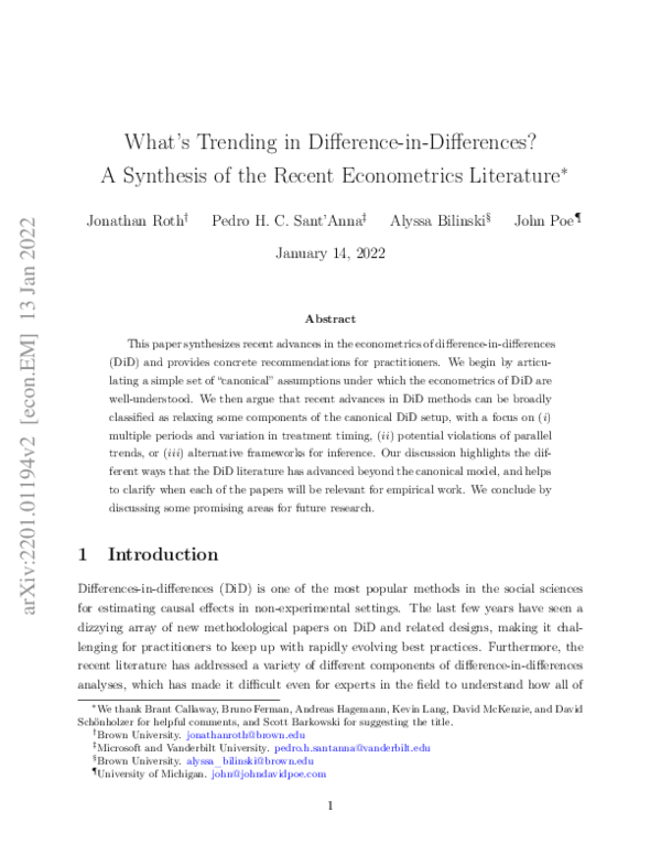 (PDF) What’s trending in difference-in-differences? A synthesis of the ...