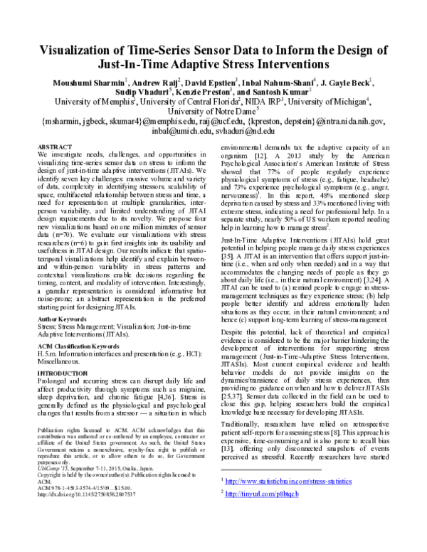 Pdf Visualization Of Time Series Sensor Data To Inform The Design Of Just In Time Adaptive