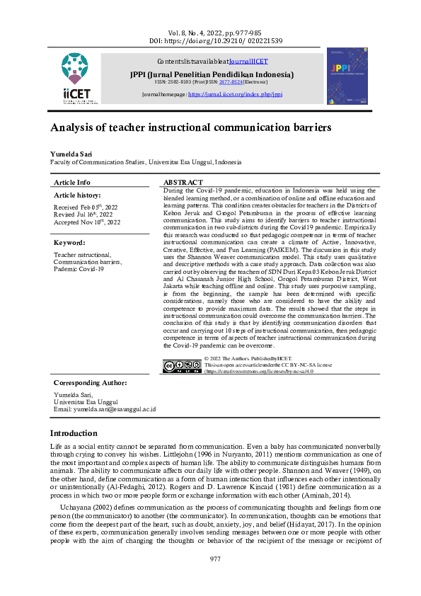 (PDF) Analysis of teacher instructional communication barriers
