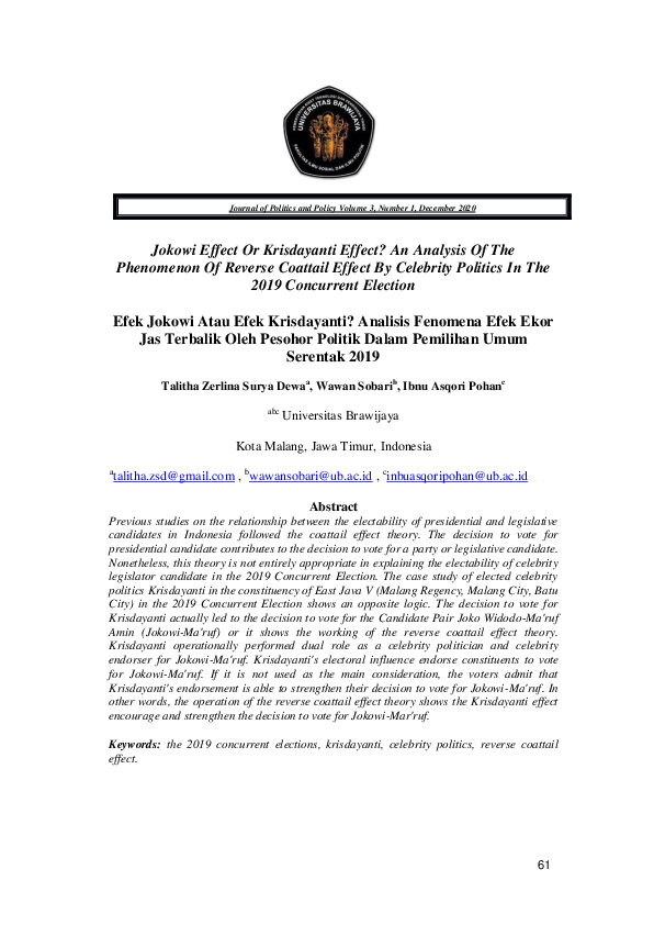 (PDF) Jokowi Effect Or Krisdayanti Effect? An Analysis Of The ...