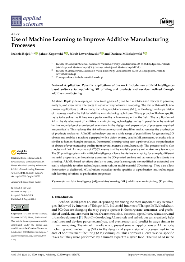 (PDF) Use of Machine Learning to Improve Additive Manufacturing Processes