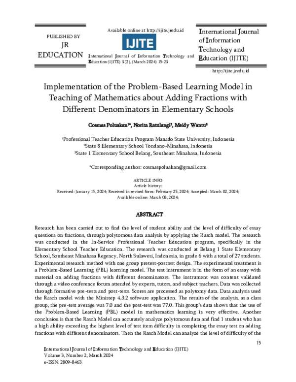 (PDF) Implementation of the Problem-Based Learning Model in Teaching of Mathematics about Adding ...