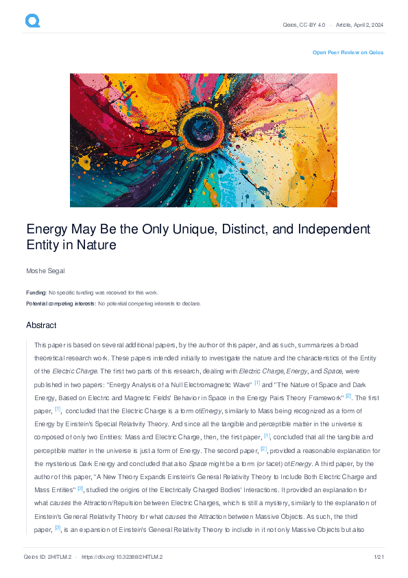 (PDF) Energy May Be the Only Unique, Distinct, and Independent Entity ...