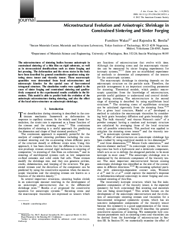 (PDF) Microstructural Evolution and Anisotropic Shrinkage in Constrained Sintering and Sinter ...