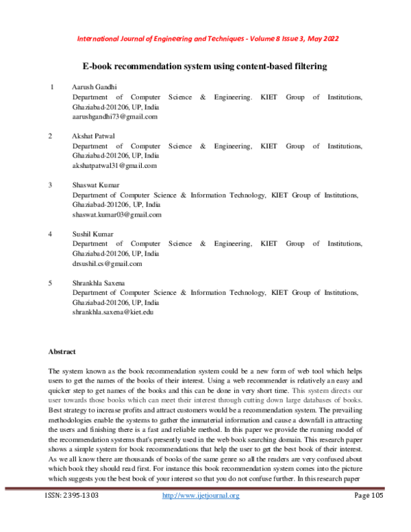 (PDF) E-book recommendation system using content-based filtering