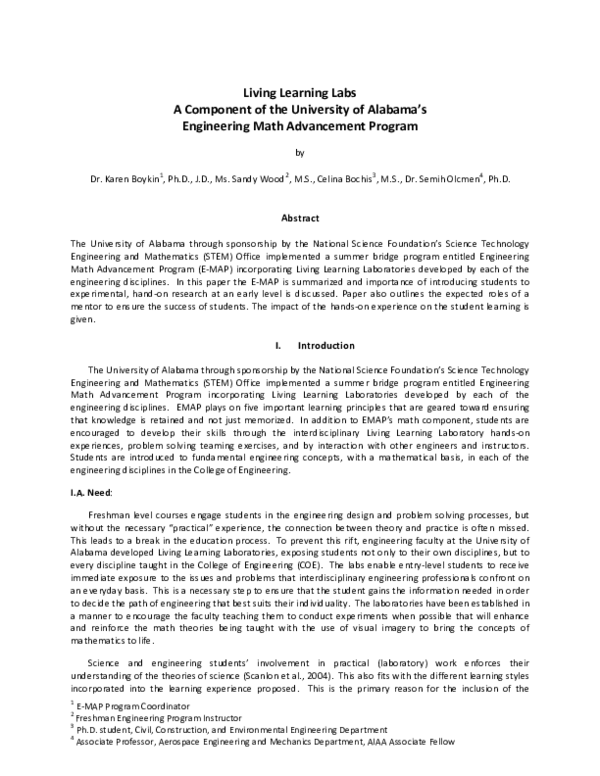 (PDF) Living Learning Labs: A Component of the University of Alabama's ...
