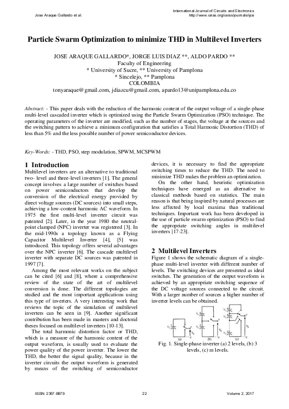 (PDF) Particle Swarm Optimization to minimize THD in Multilevel Inverters