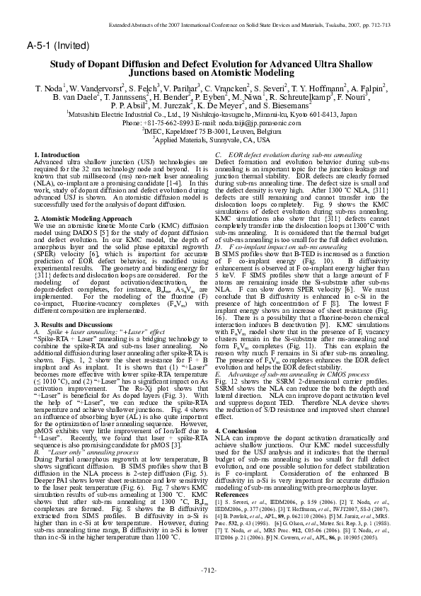 (PDF) Study of Dopant Diffusion and Defect Evolution for Advanced Ultra Shallow Junctions based ...