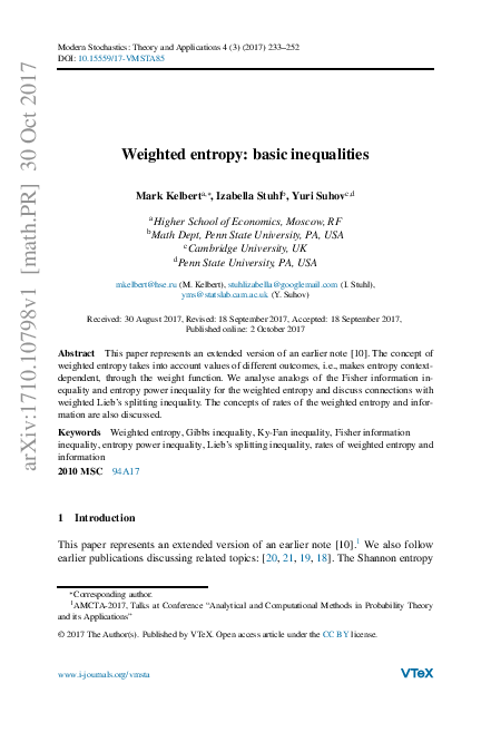(PDF) Weighted entropy: basic inequalities