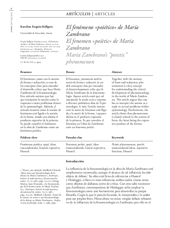 (PDF) fenomen «poiètic» de María Zambrano