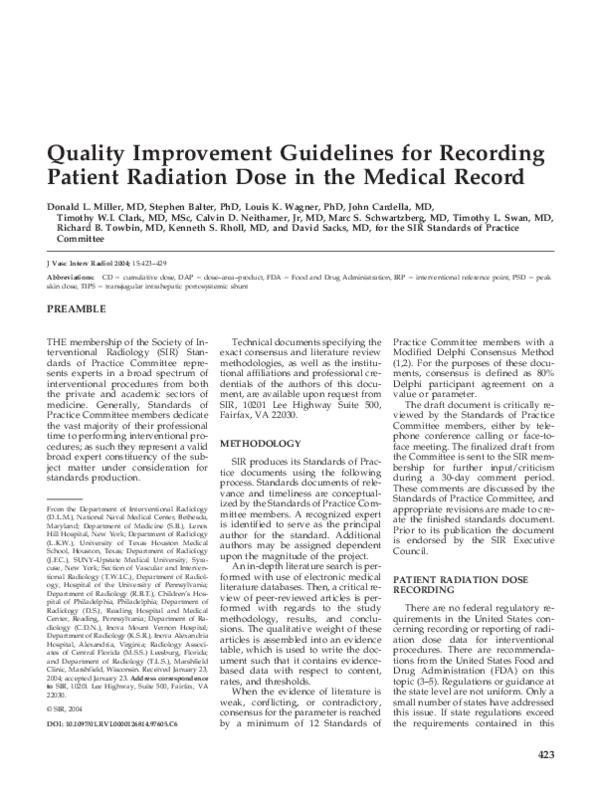 (PDF) Quality Improvement Guidelines for Recording Patient Radiation ...