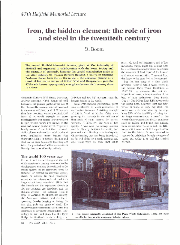 (PDF) Iron, the Hidden Element – the Role of Iron and Steel in the ...