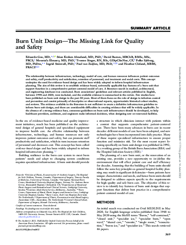 (PDF) Burn Unit Design—The Missing Link for Quality and Safety