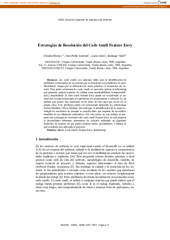 (PDF) Estrategias de Resolución del Code Smell Feature Envy