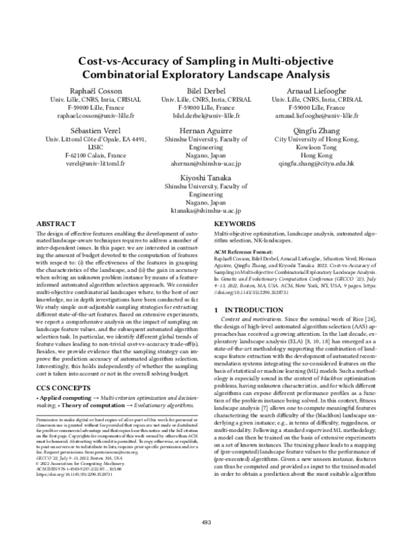 (PDF) Cost-vs-accuracy of sampling in multi-objective combinatorial exploratory landscape analysis