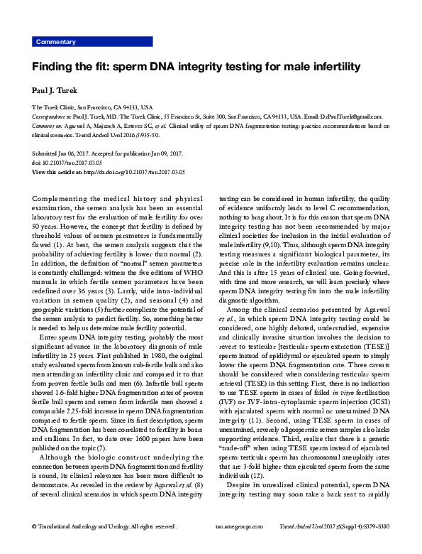 (PDF) Finding the fit: sperm DNA integrity testing for male infertility