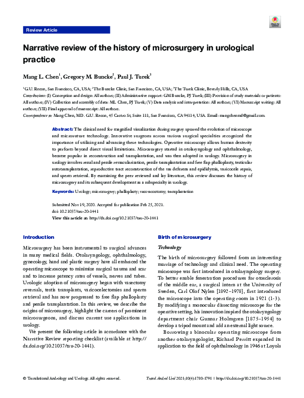 (PDF) Narrative review of the history of microsurgery in urological practice