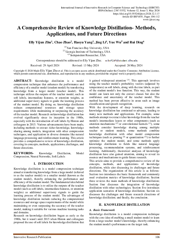 (PDF) A Comprehensive Review of Knowledge Distillation- Methods, Applications, and Future Directions