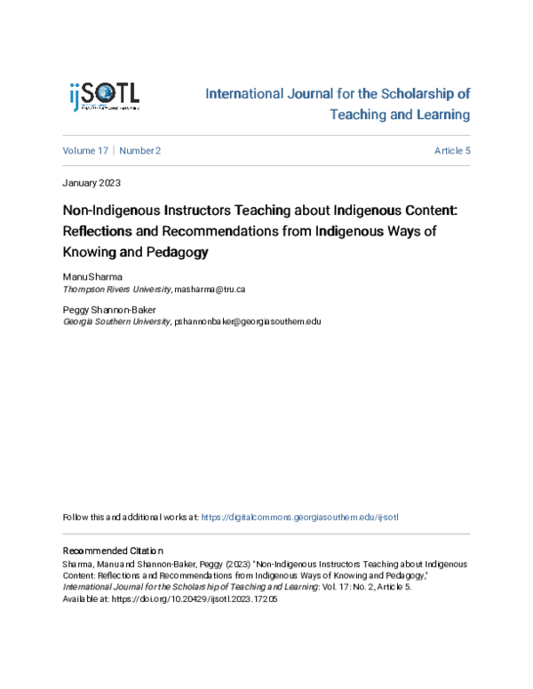 (PDF) Non-Indigenous Instructors Teaching about Indigenous Content ...