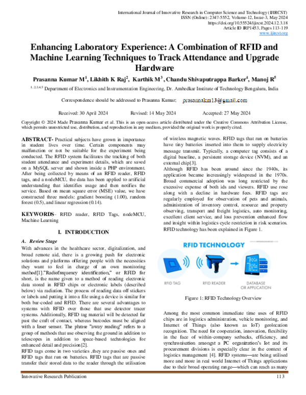 (PDF) Enhancing Laboratory Experience: A Combination of RFID and Machine Learning Techniques to ...