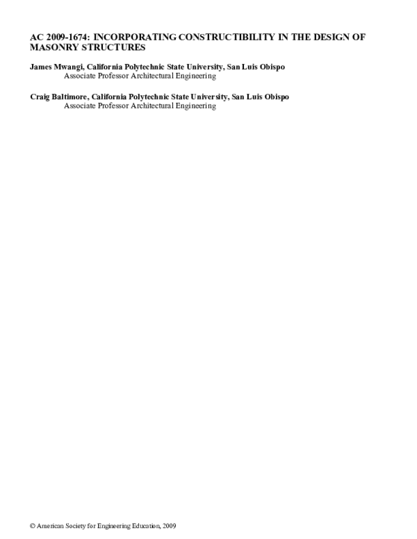 (PDF) Incorporating Constructability in the Design of Masonry Structures