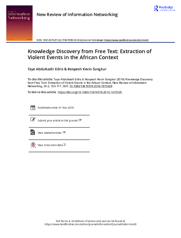 (PDF) Knowledge Discovery from Free Text: Extraction of Violent Events in the African Context