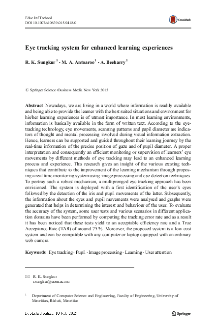 (PDF) Eye tracking system for enhanced learning experiences