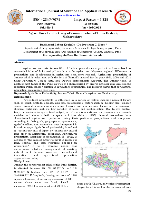 (PDF) Agriculture Productivity of Junnar Tahsil of Pune District ...