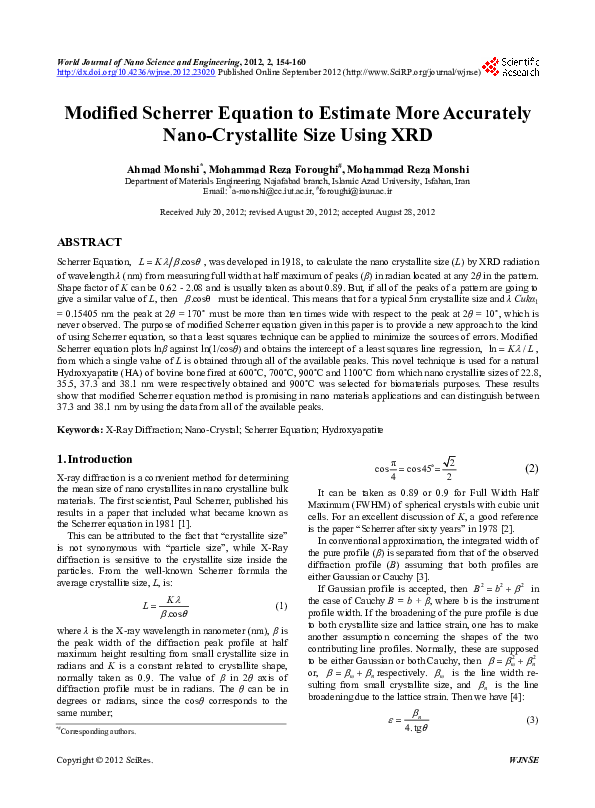 (PDF) Modified Scherrer Equation to Estimate More Accurately Nano ...