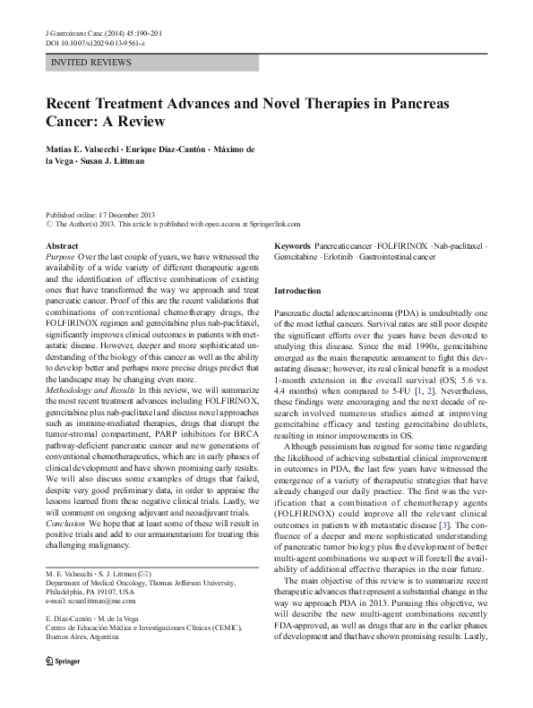 (PDF) Recent Treatment Advances and Novel Therapies in Pancreas Cancer: A Review