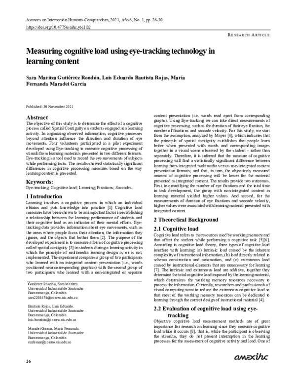 (PDF) Measuring cognitive load using eye-tracking technology in learning content