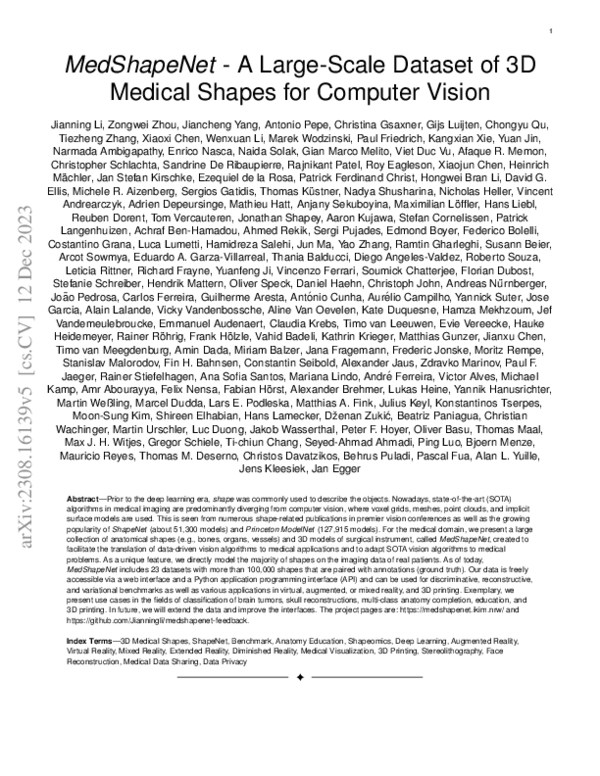 (PDF) MedShapeNet -- A Large-Scale Dataset of 3D Medical Shapes for ...