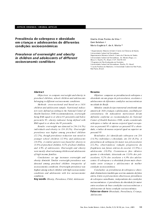 (PDF) Overweight and obesity: prevalence in children and adolescents in ...