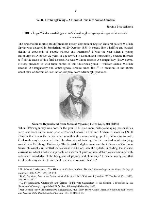 (PDF) W. B. O'Shaughnessy -A Genius Gone into Social Amnesia