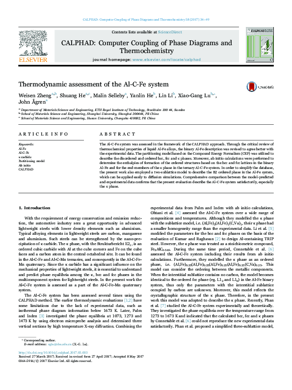 (PDF) Thermodynamic assessment of the Al-C-Fe system