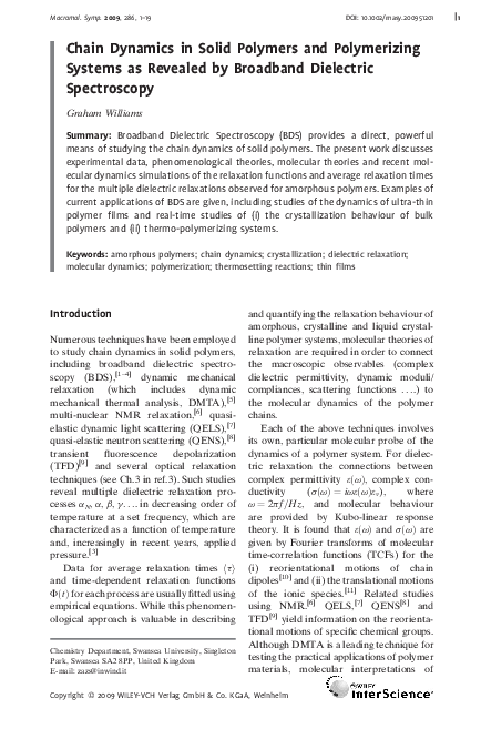 (PDF) Chain Dynamics in Solid Polymers and Polymerizing Systems as ...
