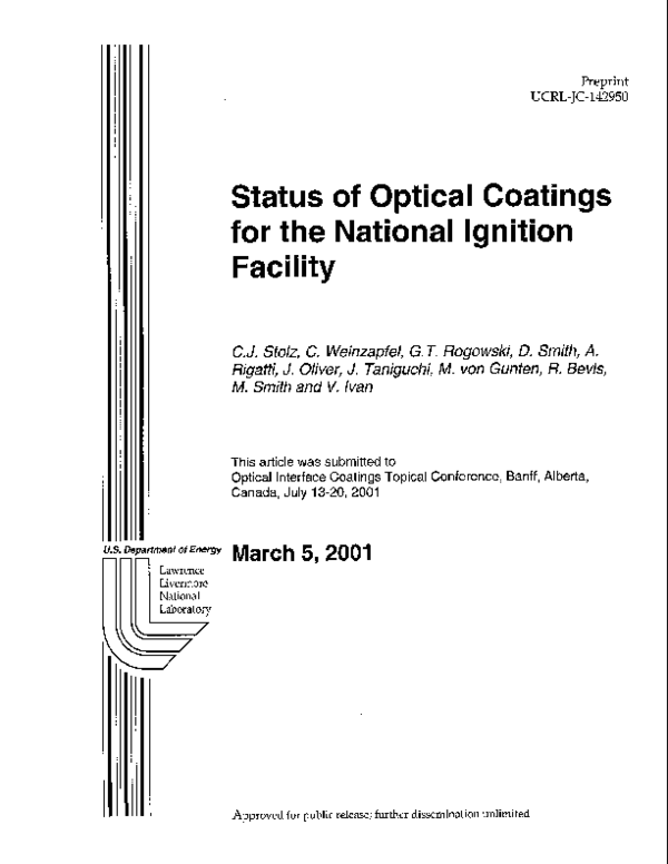 (PDF) Status of optical coatings for the national ignition facility