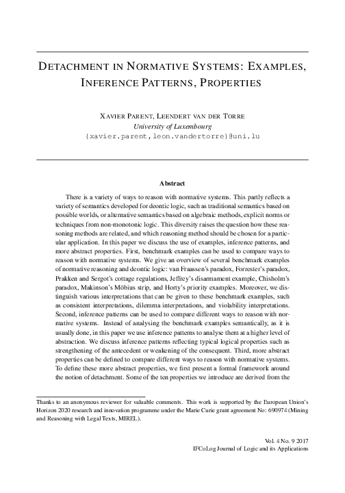 (PDF) Detachment in Normative Systems: Examples, inference Patterns ...